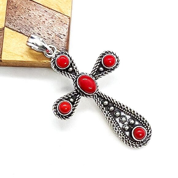 Jewelry | Red Coral Cross Pendant 99 | Poshmark